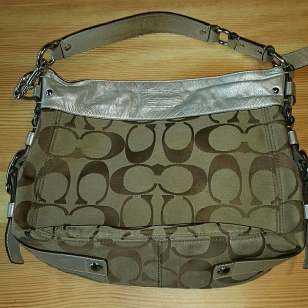 Genuine Coach Purse Brown Logo With Grey - Gem